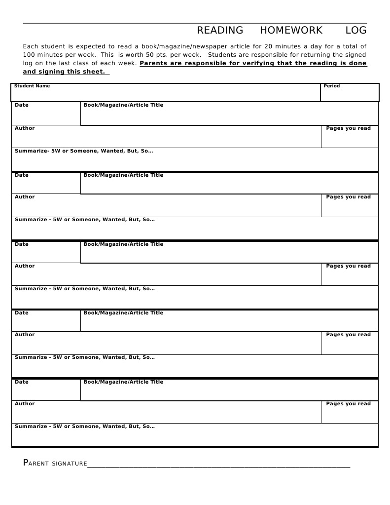 Weekly Reading Homework Log 2 | PDF | Career & Growth