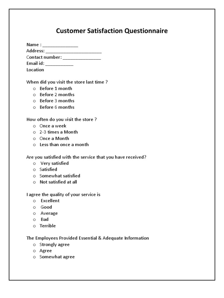 Customer Satisfaction Questionnaire | PDF