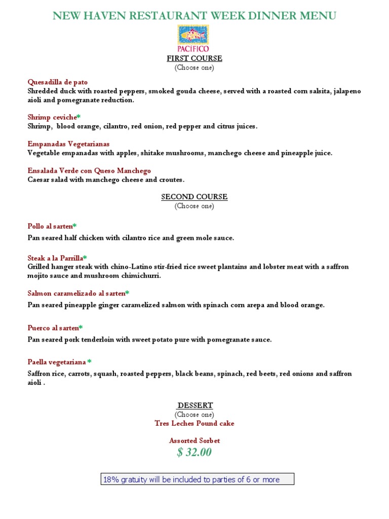 Pacifico RW Dinner Menu November 2012 | PDF