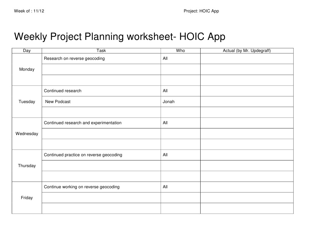 HOIC App Weekly Planning Overview | PDF