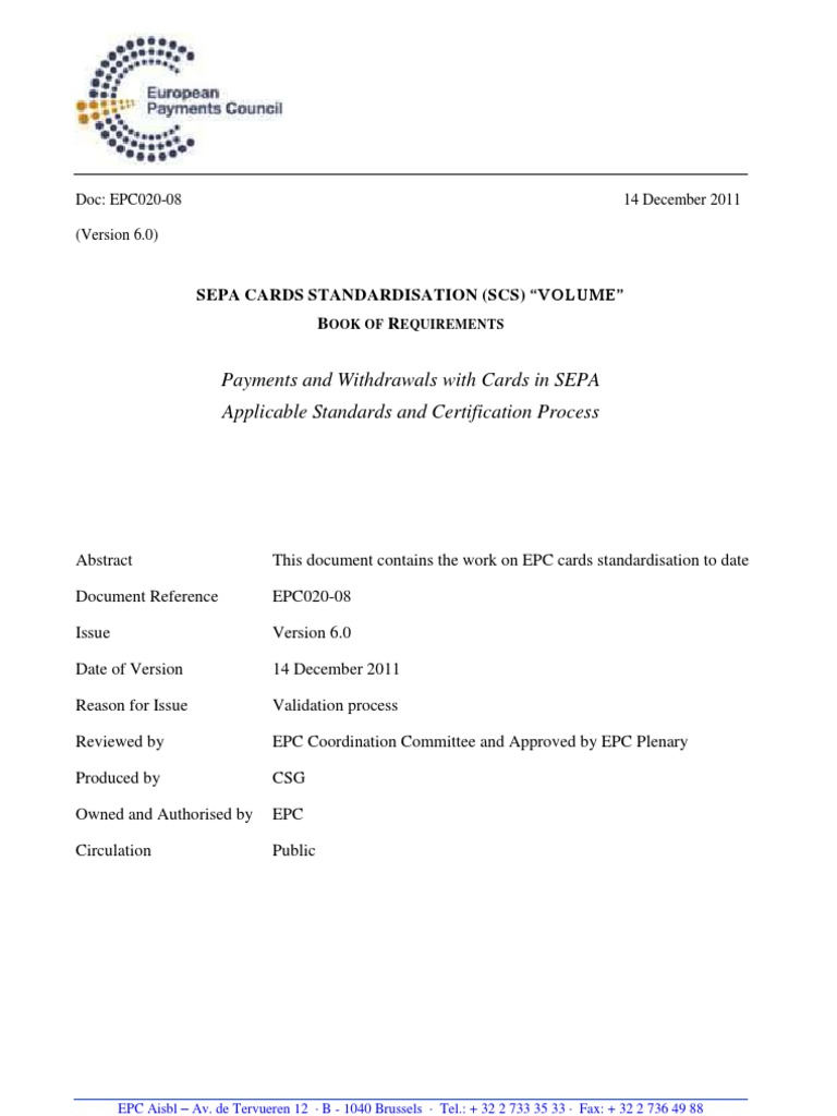 SEPA Cards Standardisation Volume V6 | PDF | Standardization | European ...