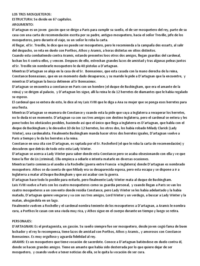 Resumen de "Los Tres Mosqueteros" | PDF | Charles De Batz Castelmore D ...