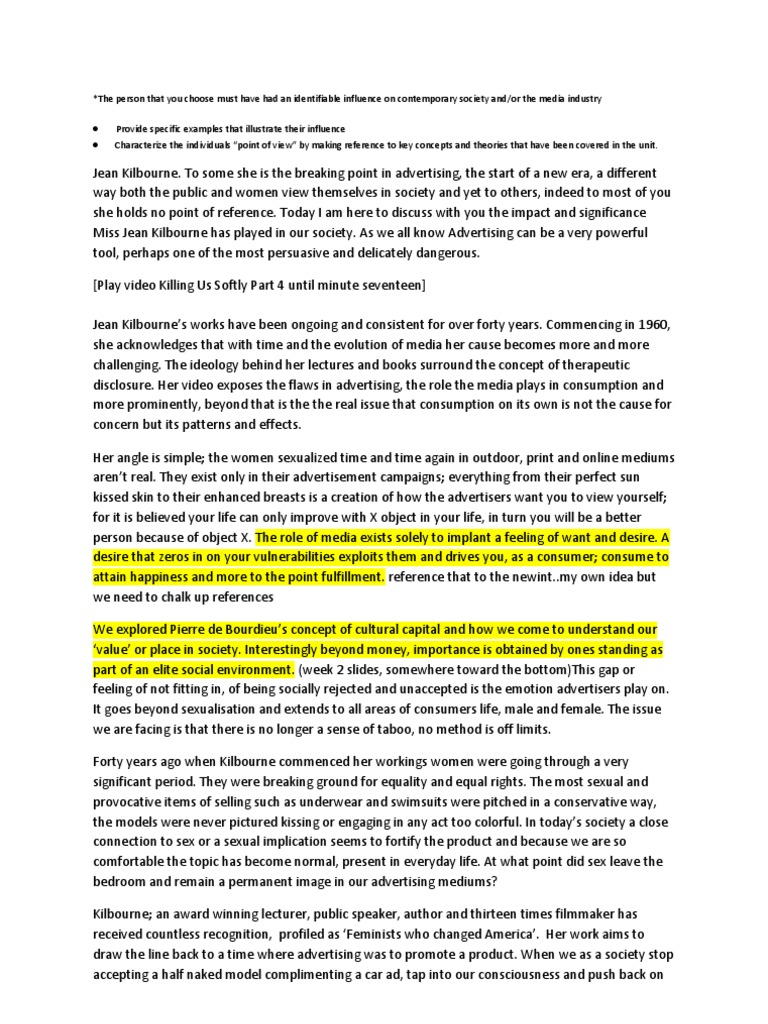Jean Kilbourne | PDF | Sociological Theories | Advertising