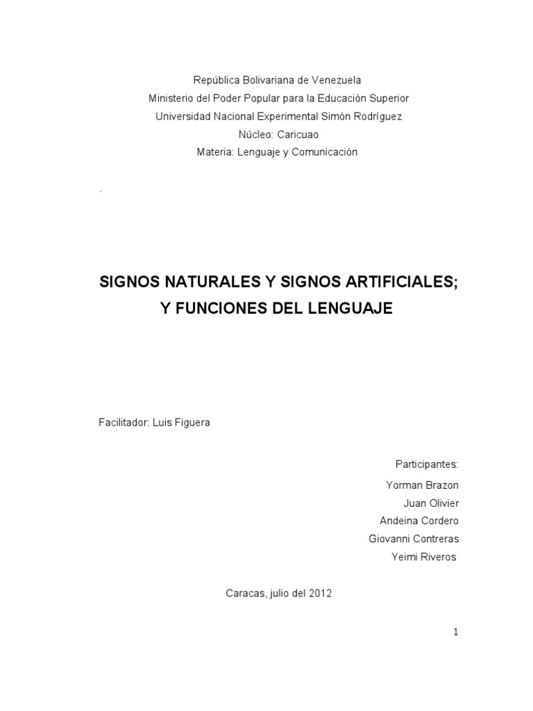 Signos Naturales y Artificiales | PDF | Comunicación | Lingüística