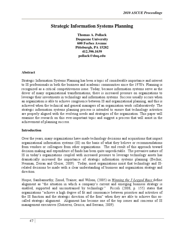 Strategic Information Systems Planning | PDF | Strategic Management | Information System