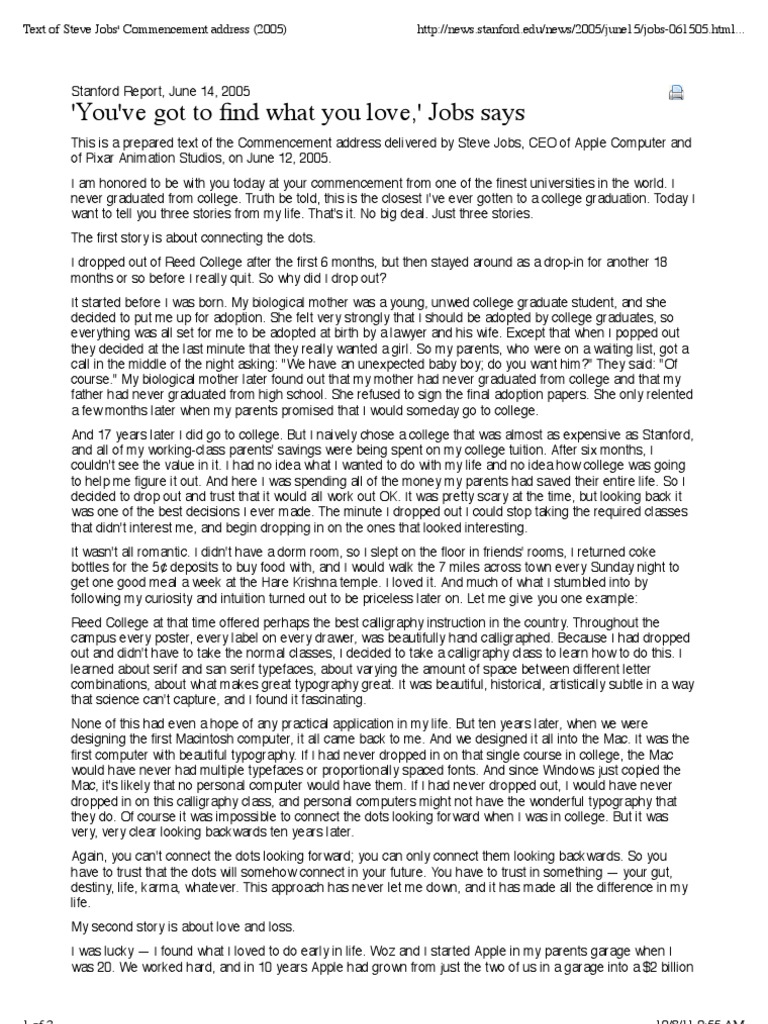 Text of Steve Jobs - Commencement Address (2005) - 2 | PDF
