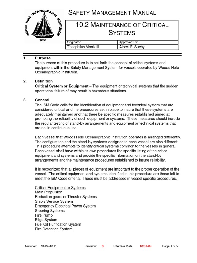 Critical Equipments (Critical Equipments) | Reliability Engineering | Ships