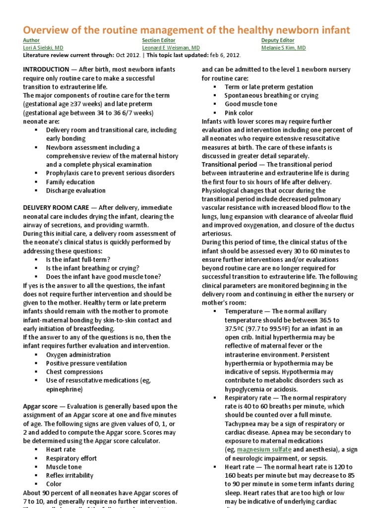 Newborn Care: Routine Management Guide | PDF | Infants | Preterm Birth