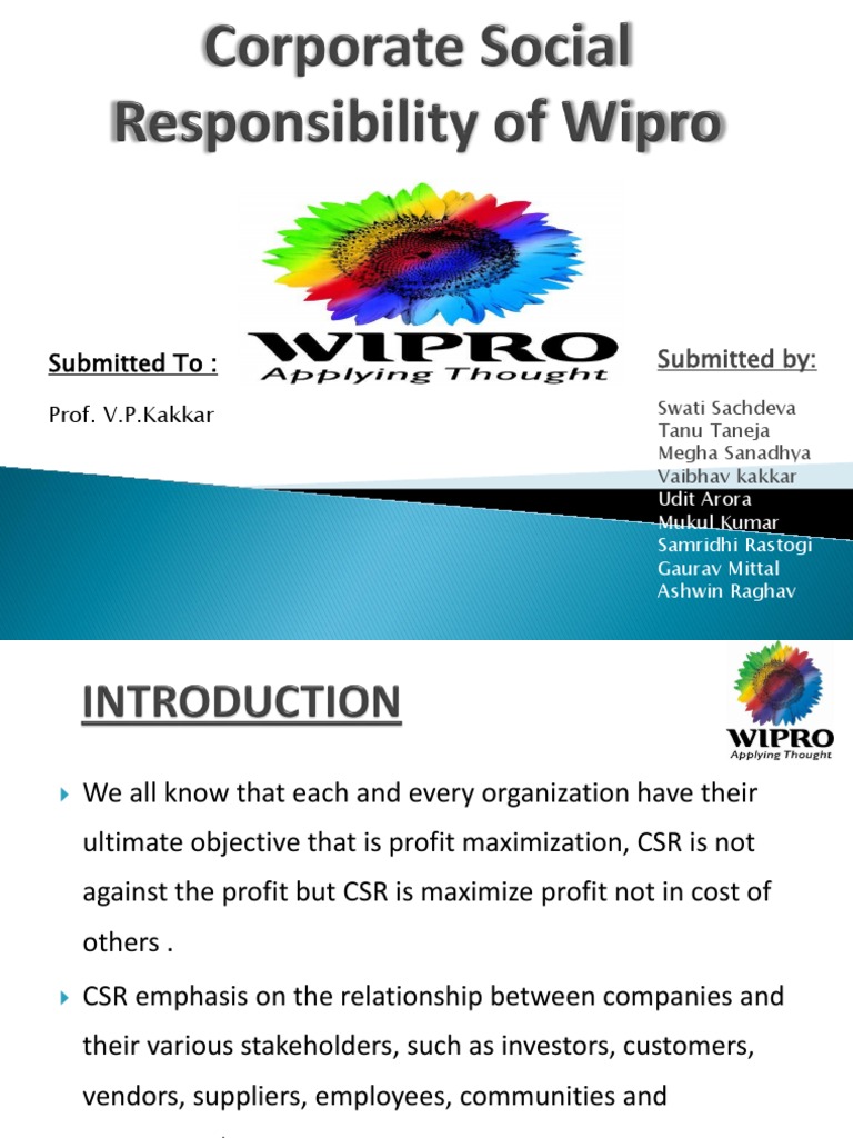 Corporate Social Responsibility of Wipro 120620153638 Phpapp02 | PDF