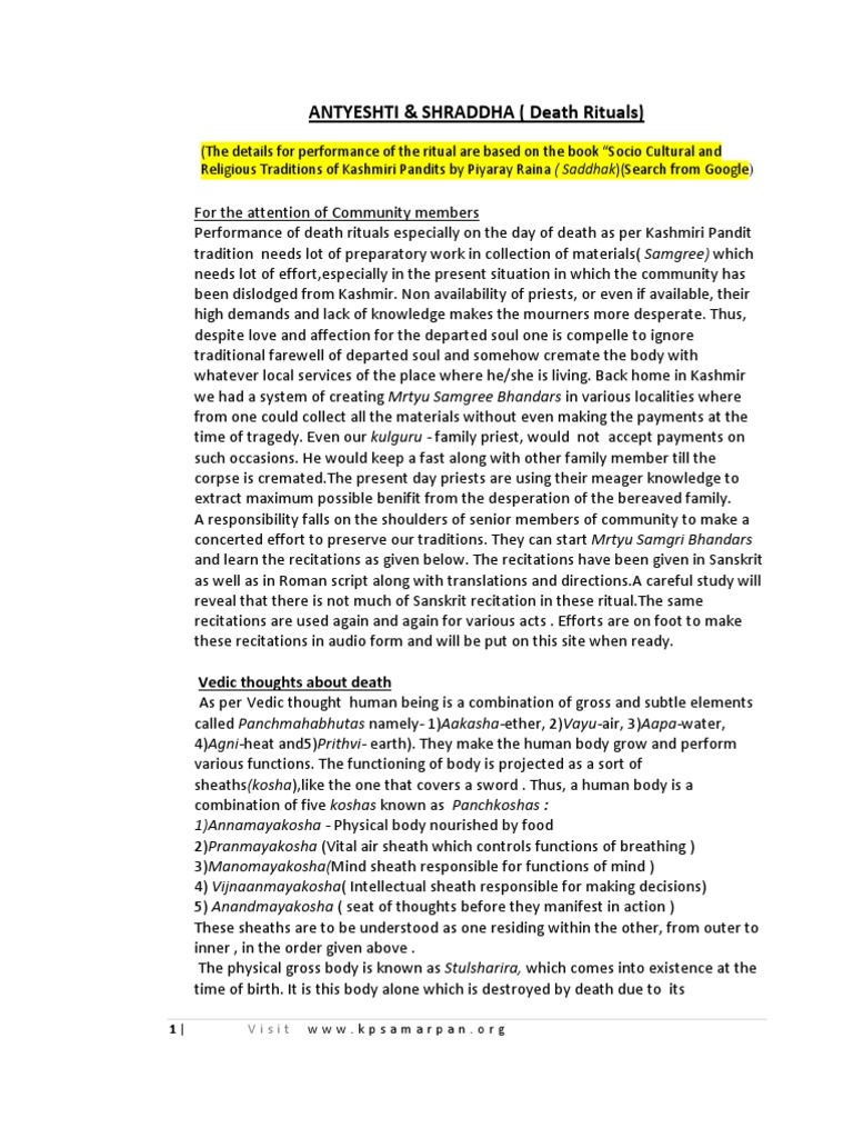 Antyeshti Shraddha Death Rituals | PDF | Religion And Belief