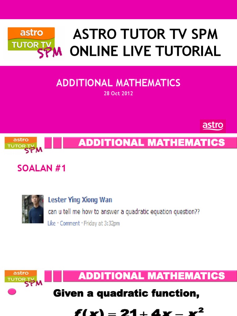 Astro Tutor TV SPM Online Live Tutorial: Additional Mathematics | PDF ...