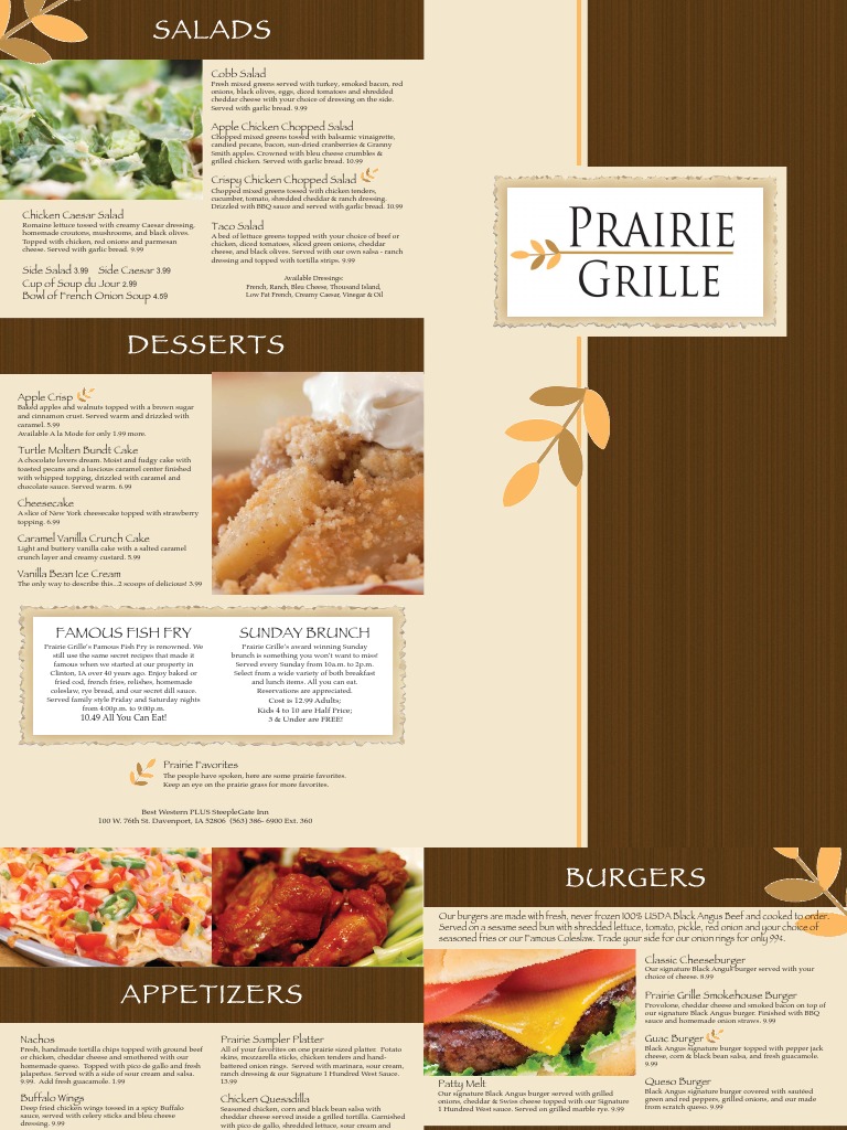 Prairie Grille Menu | PDF | Hamburgers | French Fries