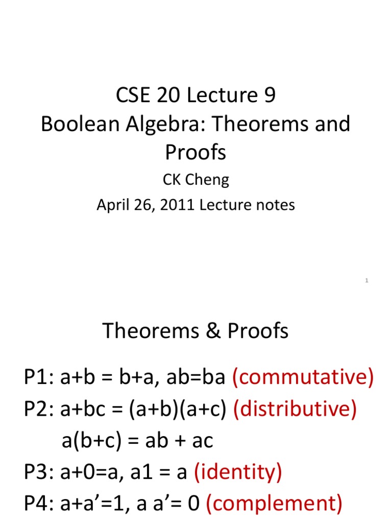 Boolean Algebra Theorems | PDF | Teaching Methods & Materials