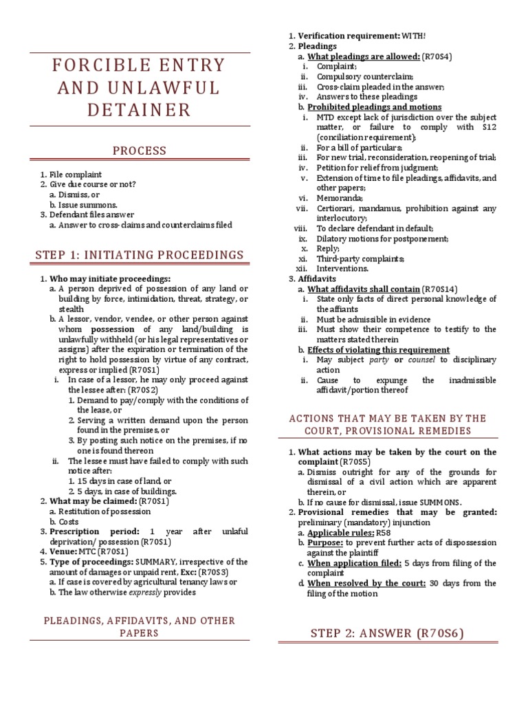 Forcible Entry and Unlawful Detainer | PDF