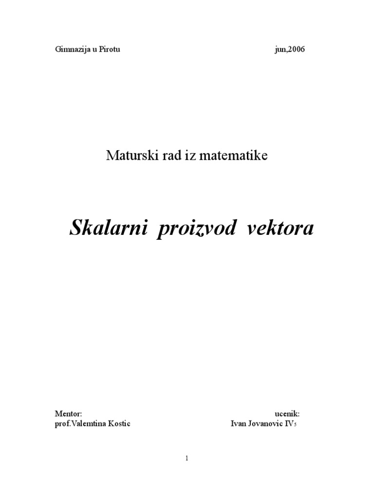 Skalarni Proizvod Vektora | PDF