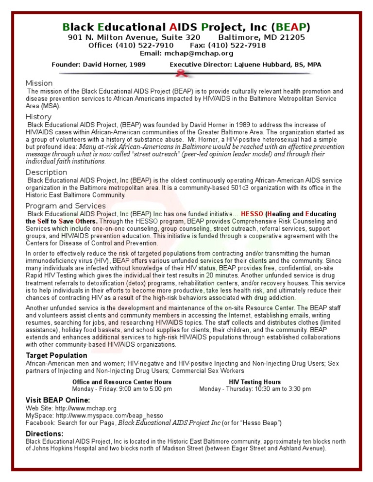 Intro To Black Educational AIDS Project, Inc (BEAP) | PDF | Diagnosis ...