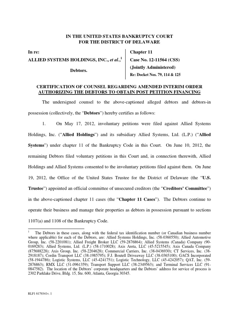 Re: Docket Nos. 79, 114 & 125: RLF1 6179341v. 1 | PDF | Bankruptcy In ...