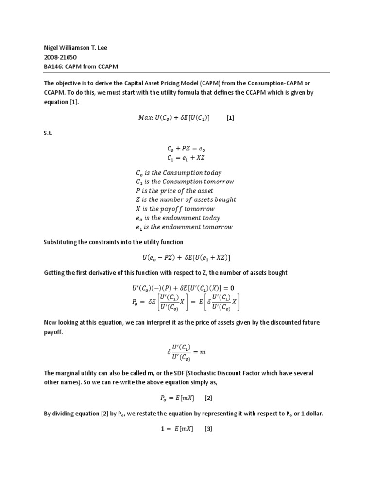 Capm From Ccapm | PDF | Capital Asset Pricing Model | Risk Premium