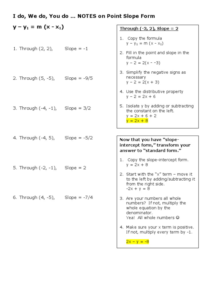 Point Slope Form Notes and Examples | PDF | Science & Mathematics