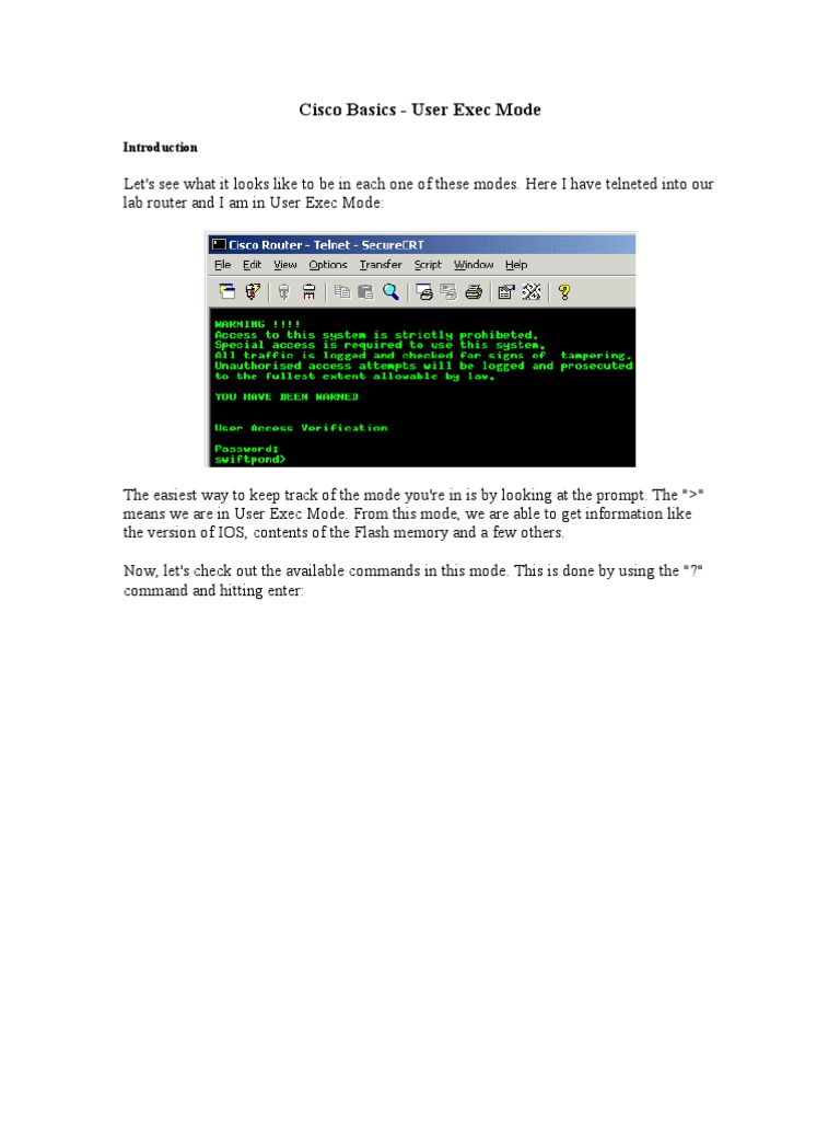 Cisco Basics - User Exec Mode | PDF | Command Line Interface | Router ...