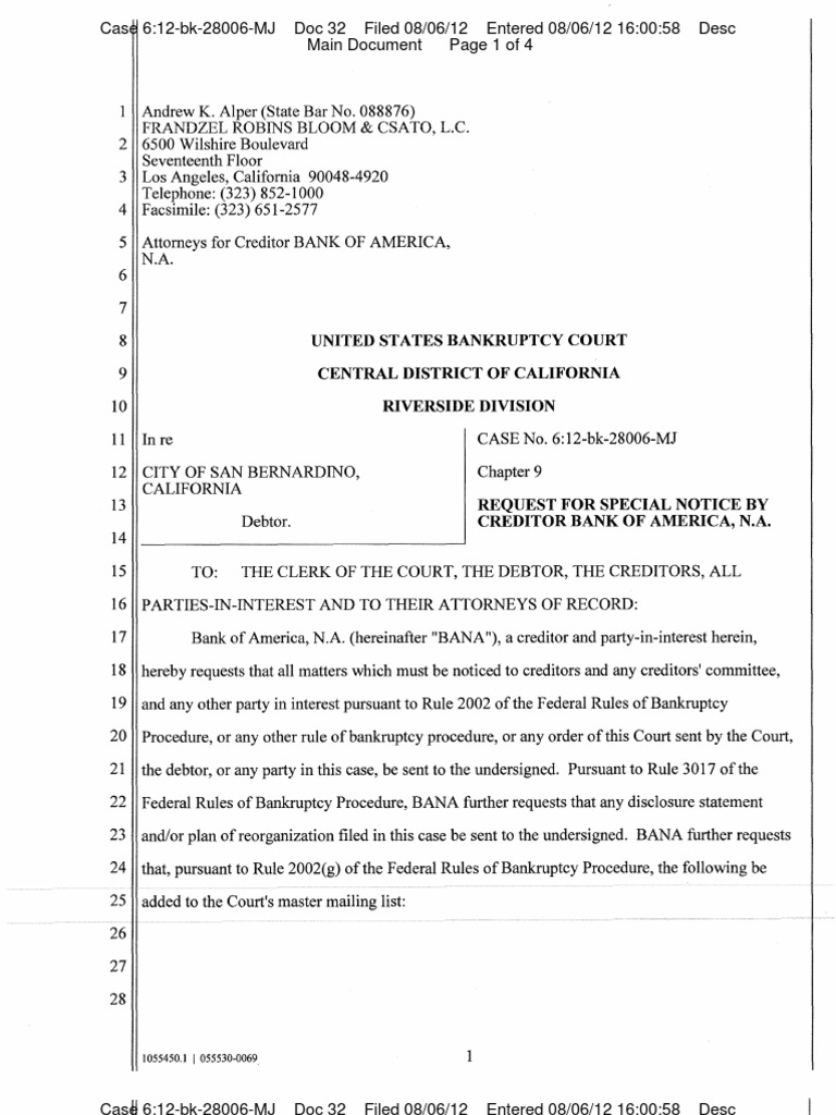 United States Bankruptcy Court Central District of California Riverside ...