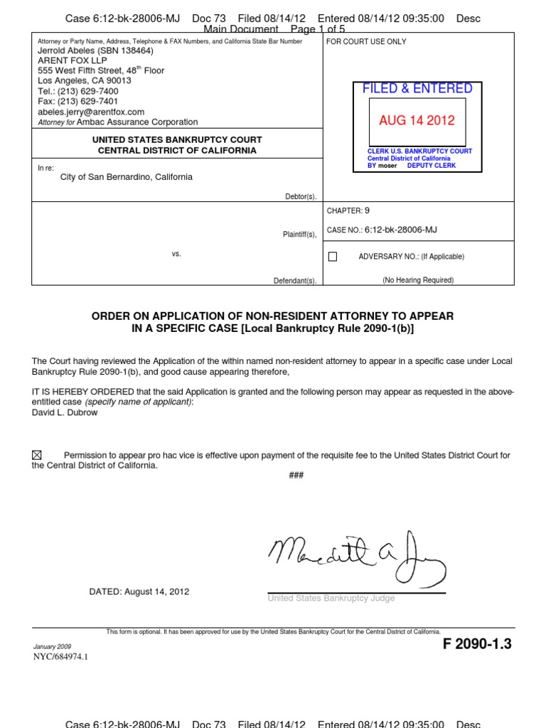 Filed & Entered: United States Bankruptcy Court Central District of ...