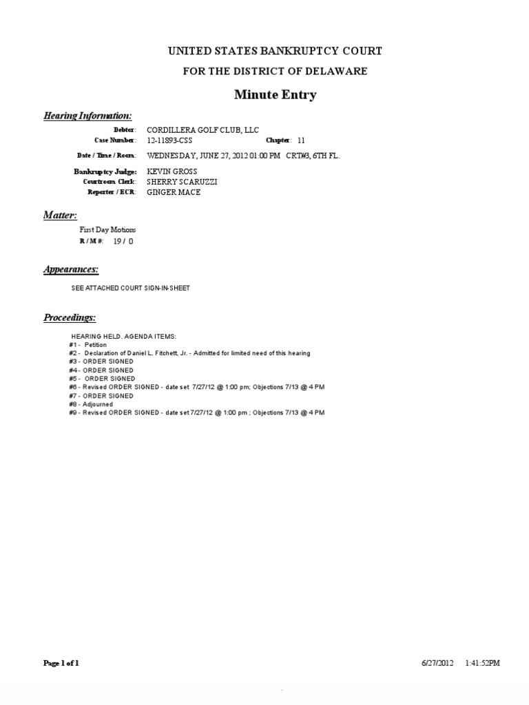 Minute Entry: United States Bankruptcy Court | PDF | Business