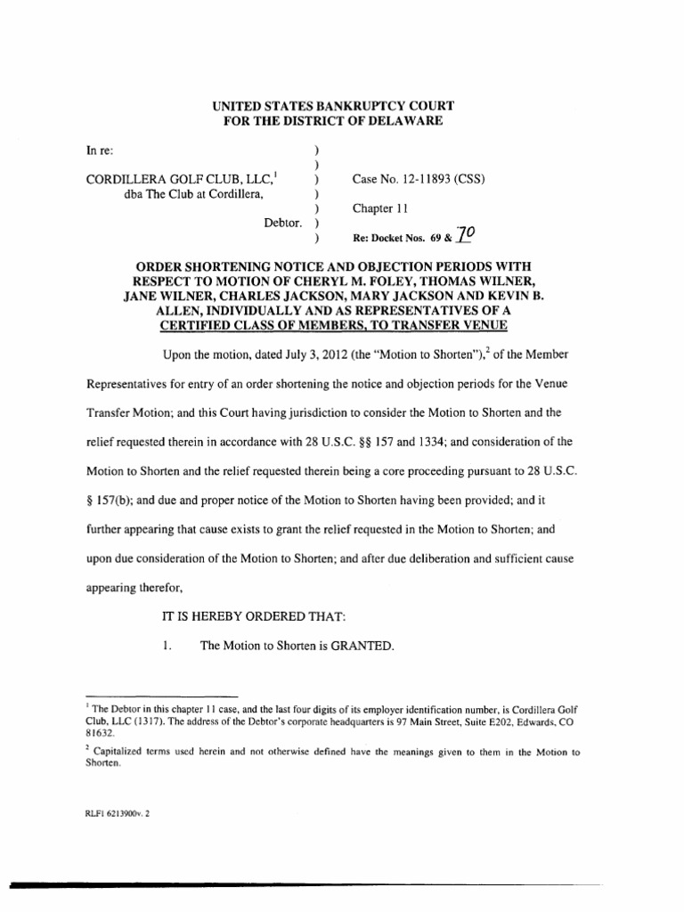 Re: Docket Nos. 69 | PDF | Chapter 11 | Bankruptcy