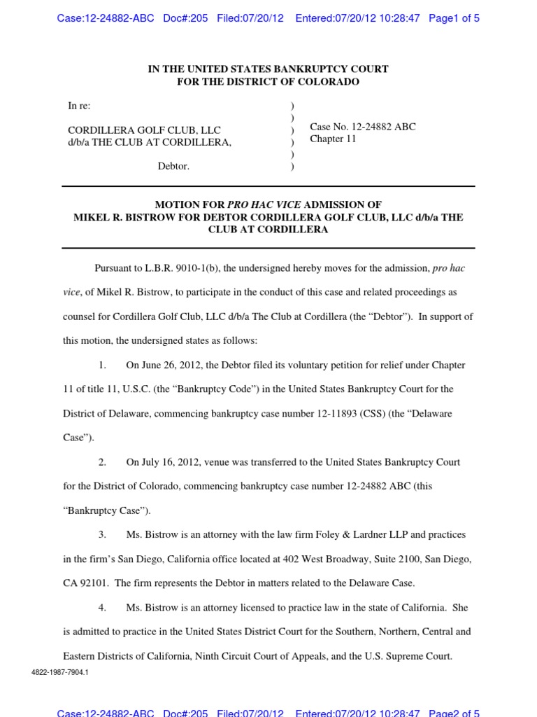 In The United States Bankruptcy Court For The District of Colorado ...