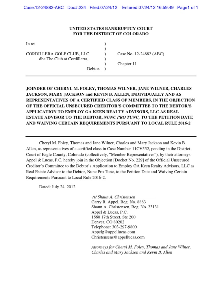 Attorneys For Cheryl M. Foley, Thomas and Jane Wilner, Charles and Mary ...