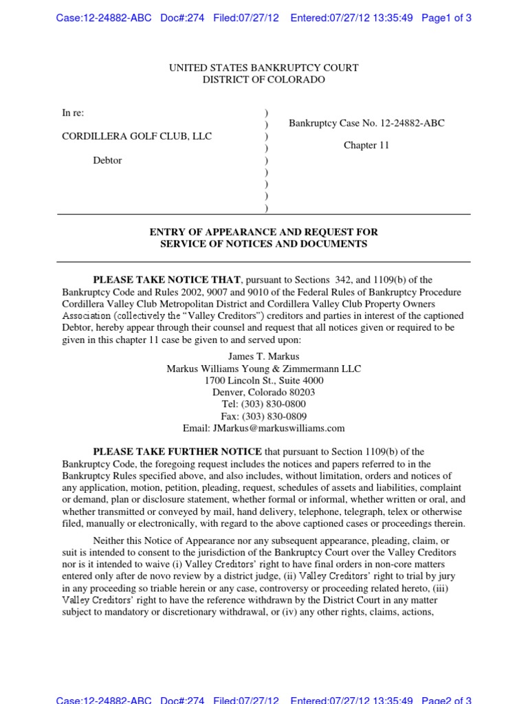 Entry of Appearance and Request For Service of Notices and Documents ...