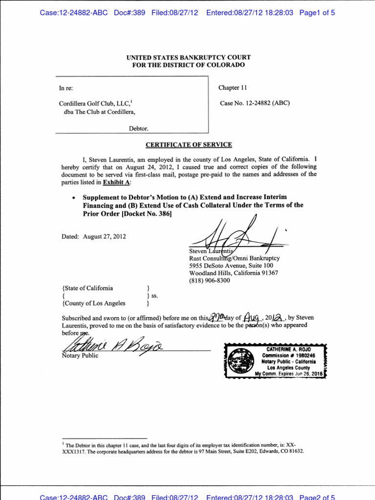 Exhibit A: - Supplement To Debtor's Motion To (A) Extend and Increase ...