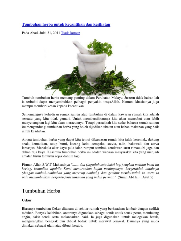 Tumbuhan Herba Untuk Kecantikan Dan Kesihatan | PDF