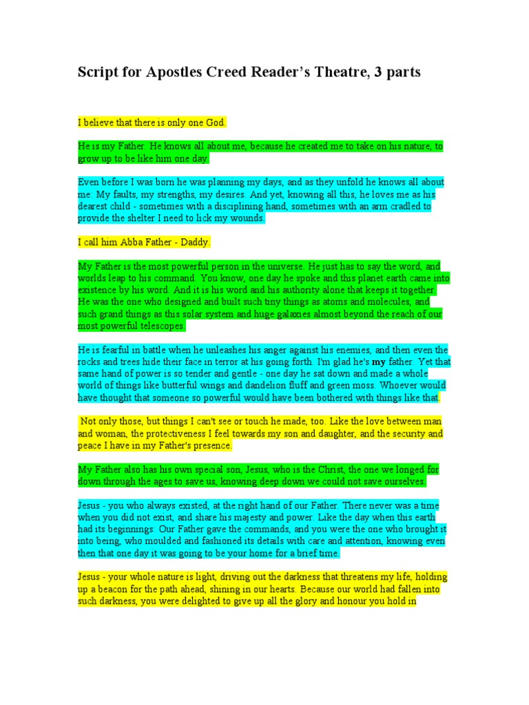 Script For Apostles Creed Reader | PDF | The Gospel | Jesus