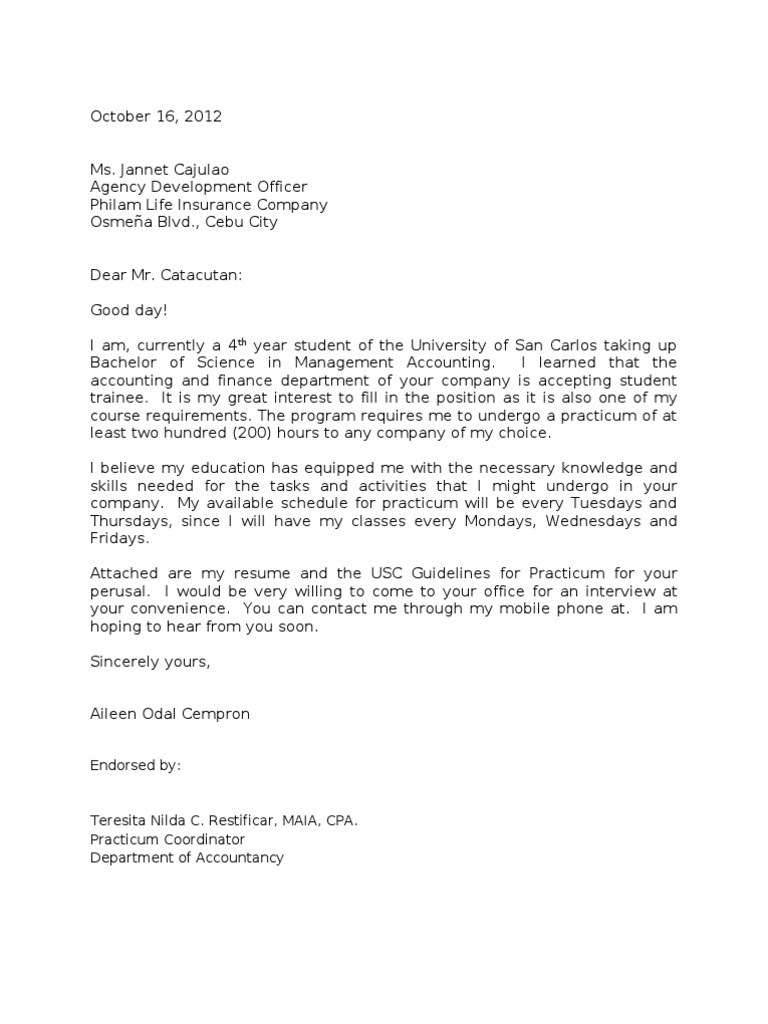 PHIL - Am Application Letter and Guidelines For Practicum | PDF ...