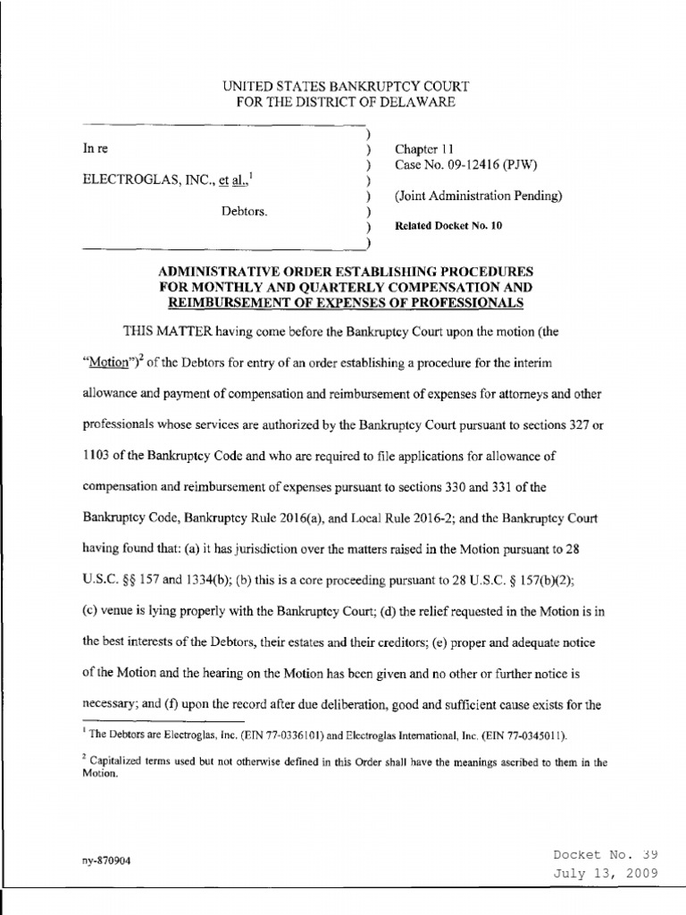 Docket No. 39 July 13, 2009: Motion | PDF | Bankruptcy In The United ...