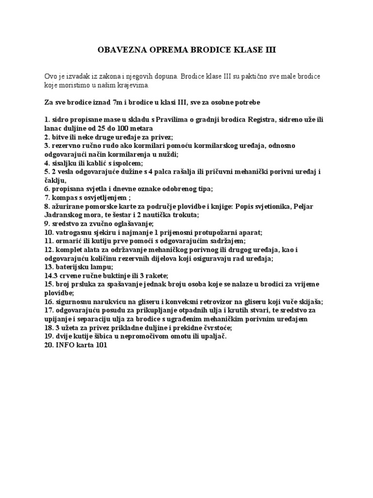 Obavezna Oprema Brodice | PDF