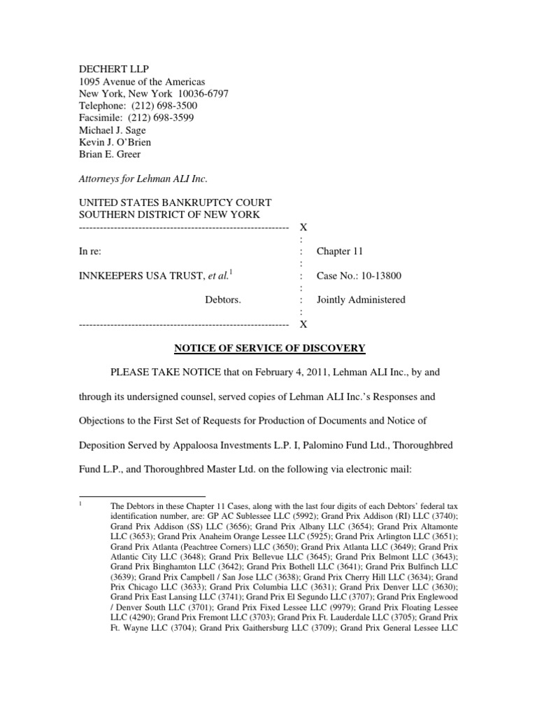Attorneys For Lehman ALI Inc.: Notice of Service of Discovery | PDF ...