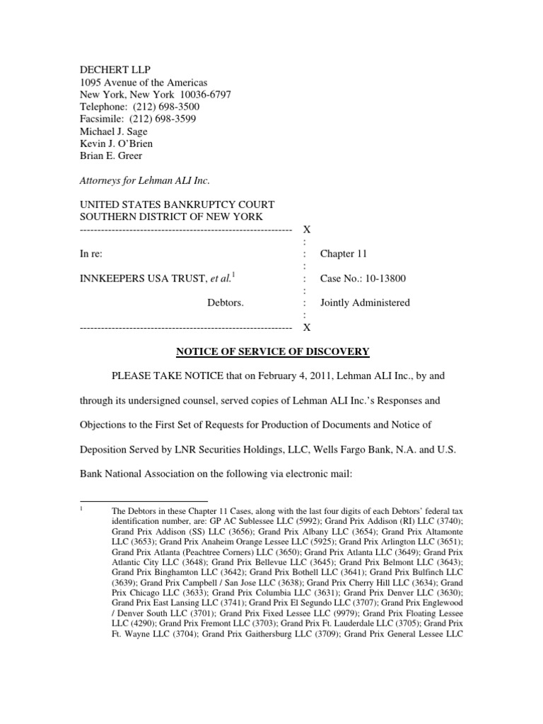 Attorneys For Lehman ALI Inc.: Notice of Service of Discovery | PDF ...