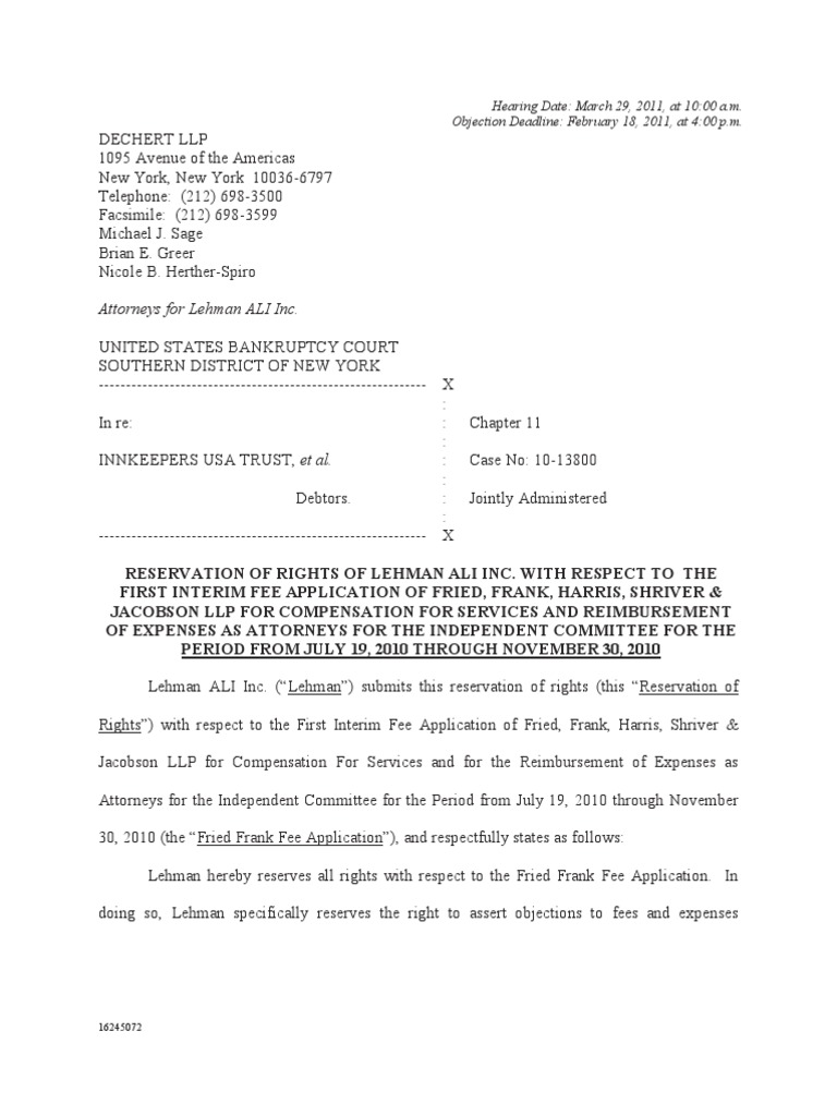 Lehman ALI Inc. Fee Application Rights | PDF | Politics | Social Science