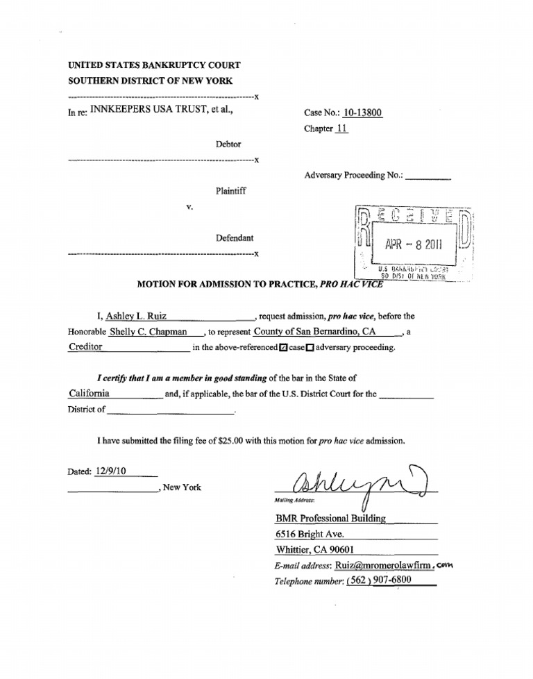 Motion for Pro Hac Vice Admission | PDF
