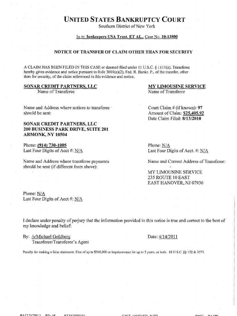 United States Bankruptcy Court: Notice of Transfer of Claim Other Than ...