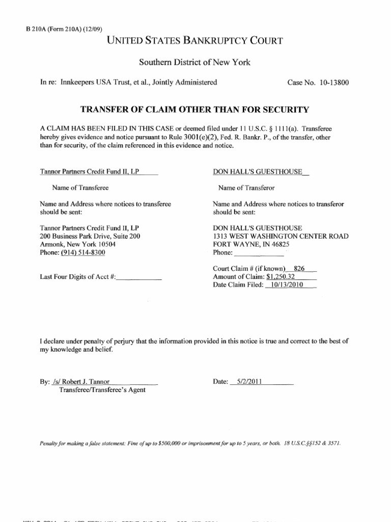 United States Bankruptcy Court: Transfer of Claim Other Than For ...