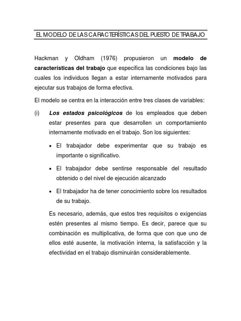 Modelo Hackman y Oldham | PDF | Motivación | Motivacional