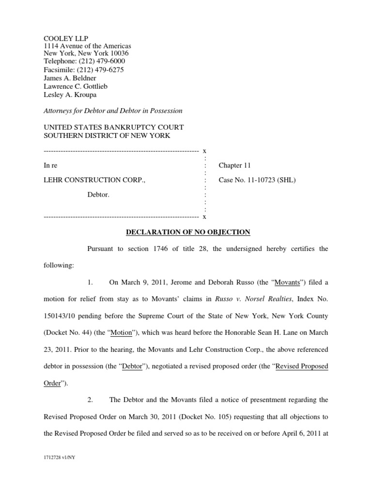 Attorneys For Debtor and Debtor in Possession: Declaration of No ...