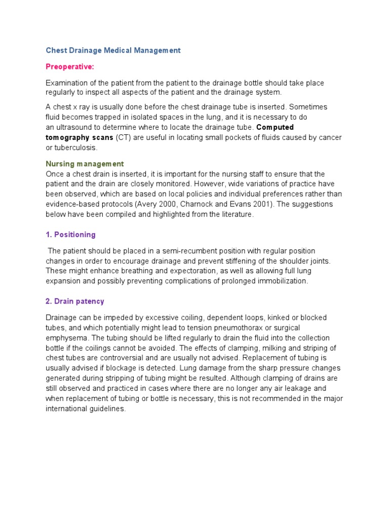 Chest Drainage Management Guidelines | PDF | Health Sciences | Clinical ...