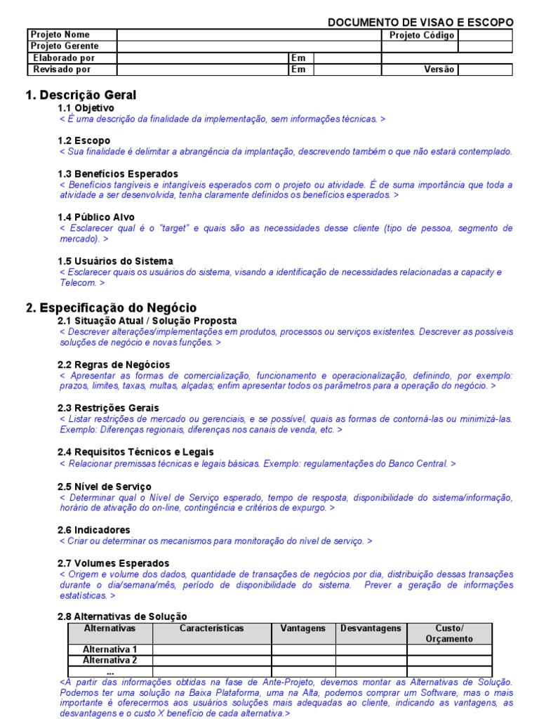 Documento de Visao e Escopo | Download grátis PDF | Análise de sistemas ...