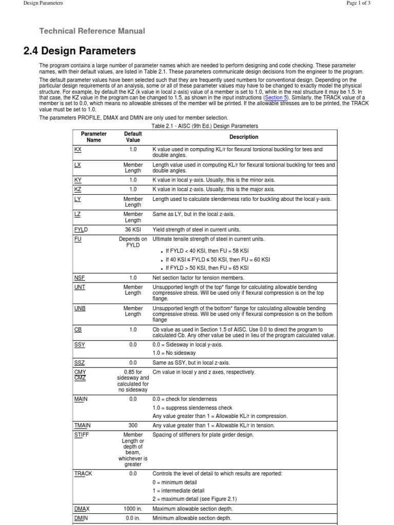 STAAD Pro Steel Design Parameters Guide | PDF | Bending | Beam (Structure)