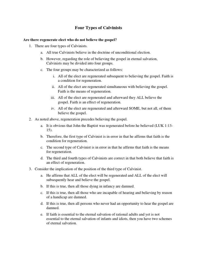 Four Types of Calvinist | PDF | Calvinism | The Gospel