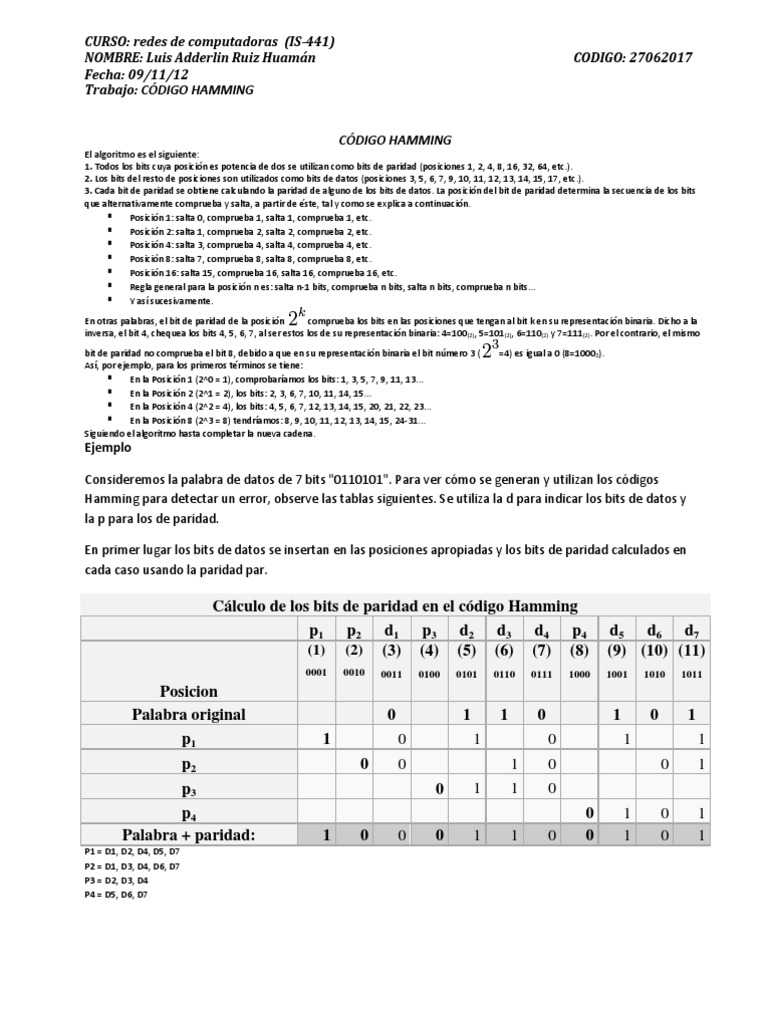 Código Hamming | PDF | Matemáticas discretas | Matemáticas Aplicadas